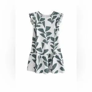 Dresses | White Flutter Mini Dress With Sage Green Leaf Print | Poshmark